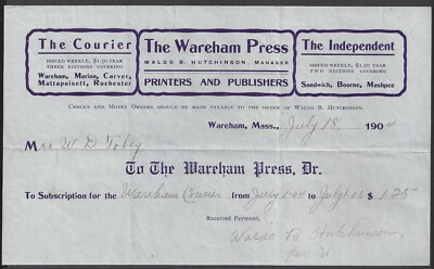 WAREHAM, MA ~ THE WAREHAM PRESS, PRINTERS & PUBLISHERS ~ SUBSCRIPTION ...