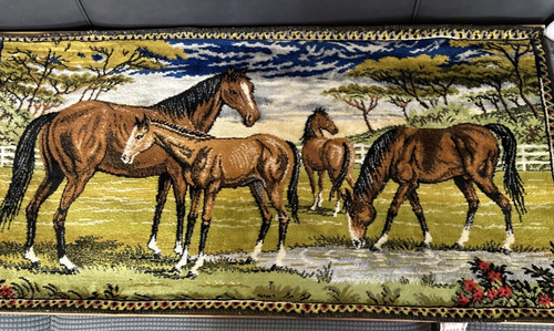 Vintage 1964 Italian Large 37" x 19" Colorful 4 Horse Tapestry Wall ...