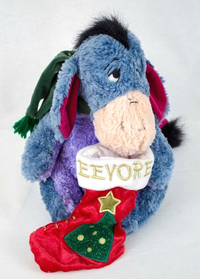 Christmas Eeyore Plush 12 in T With Red Stocking Green Scarf Disney ...