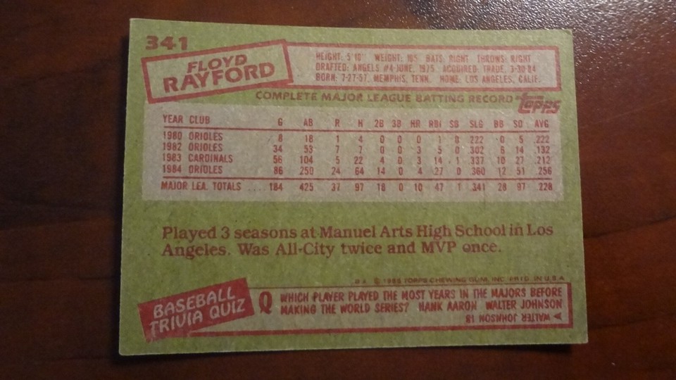1985 TOPPS # 341 FLOYD RAYFORD BASEBALL CARD | eBay