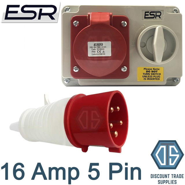16a Interlocked Switched Socket and 16 Amp Plug 5 Pin 3p N E 415v 3 ...