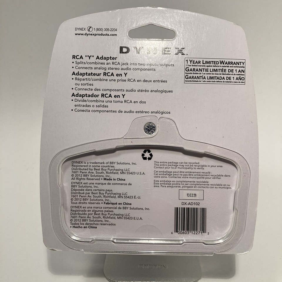 DYNEX DX-AD102 RCA Y AUDIO ADAPTER 1 MALE 2 FEMALE (MOC) 600603122712| eBay