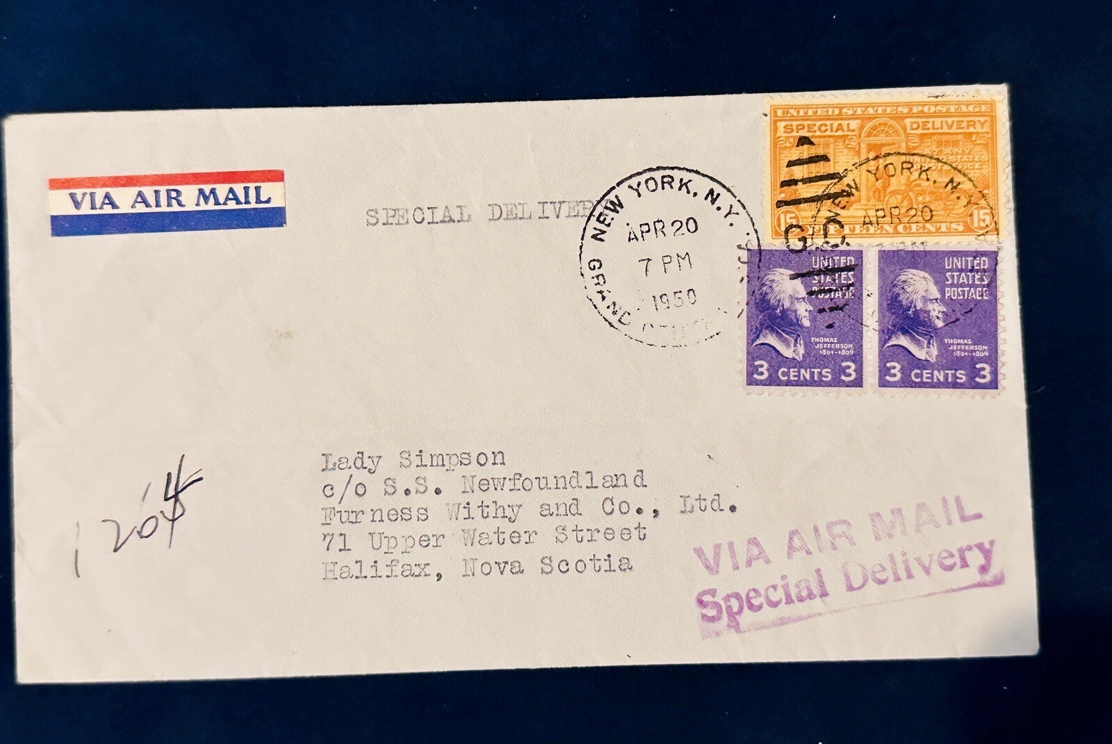 USA 1950 SPECIAL DELIVERY COVER NEW YORK POSTMARK TO NOVA SCOTIA | eBay