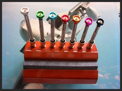 Oak Screwdriver stand 7pc set with Sharpener Swiss watchmakers tool IW ...