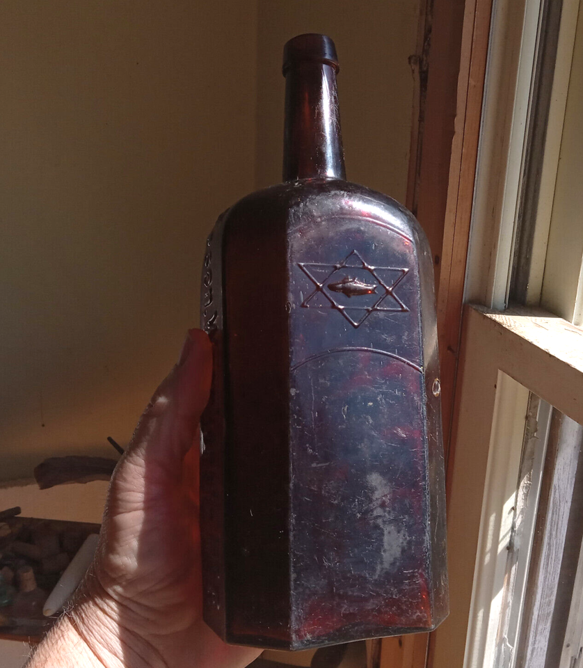HARTWIG KANTOROWICZ FISH & STAR OF DAVID 8 SIDED BITTERS BOTTLE 1880s ...