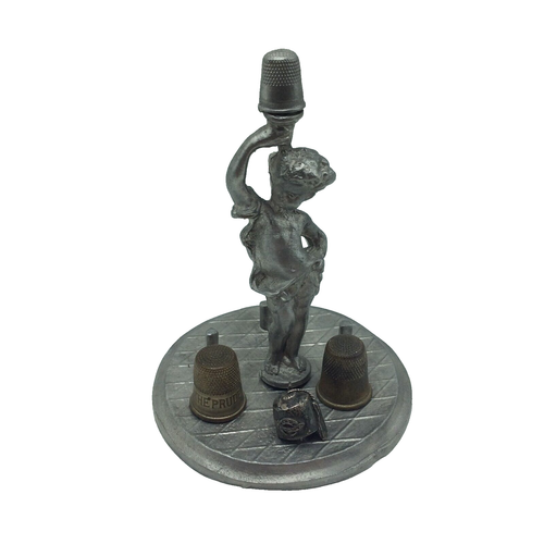 Vintage Silver Metal Cherub Putti Angel Spool Thread Holder Thimble ...