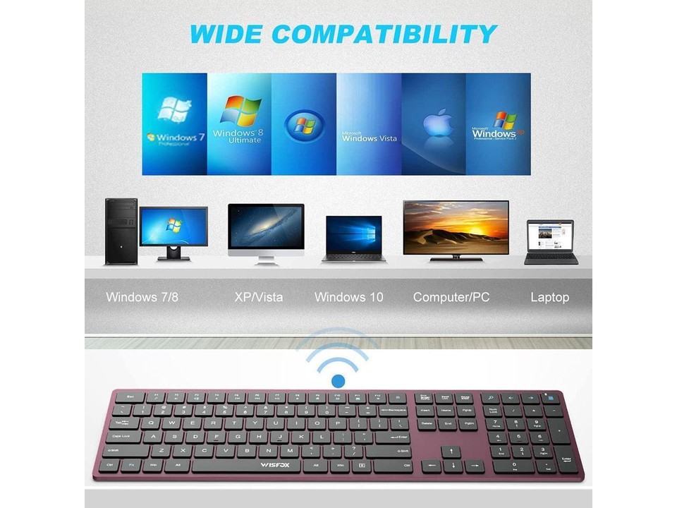 2.4GHz WisFox Wireless Keyboard Lag-Free Ultra Slim Keyboard for ...