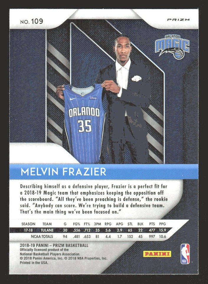 2018 Panini Prizm #109 Melvin Frazier Jr. Orlando Magic 35% Off 4 ...