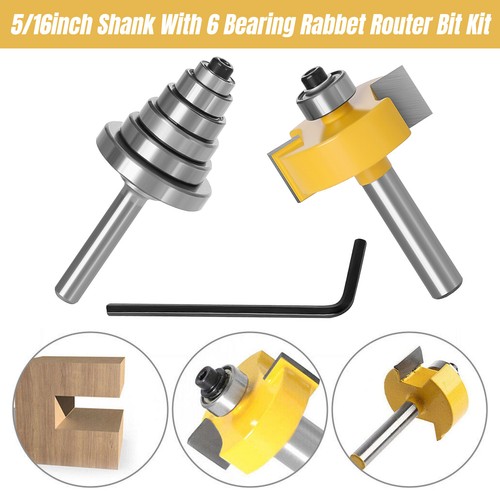 7PCS Rabbet Router Bit Set 5/16" W/ 6 Bearings Tenon Cutter Wood ...