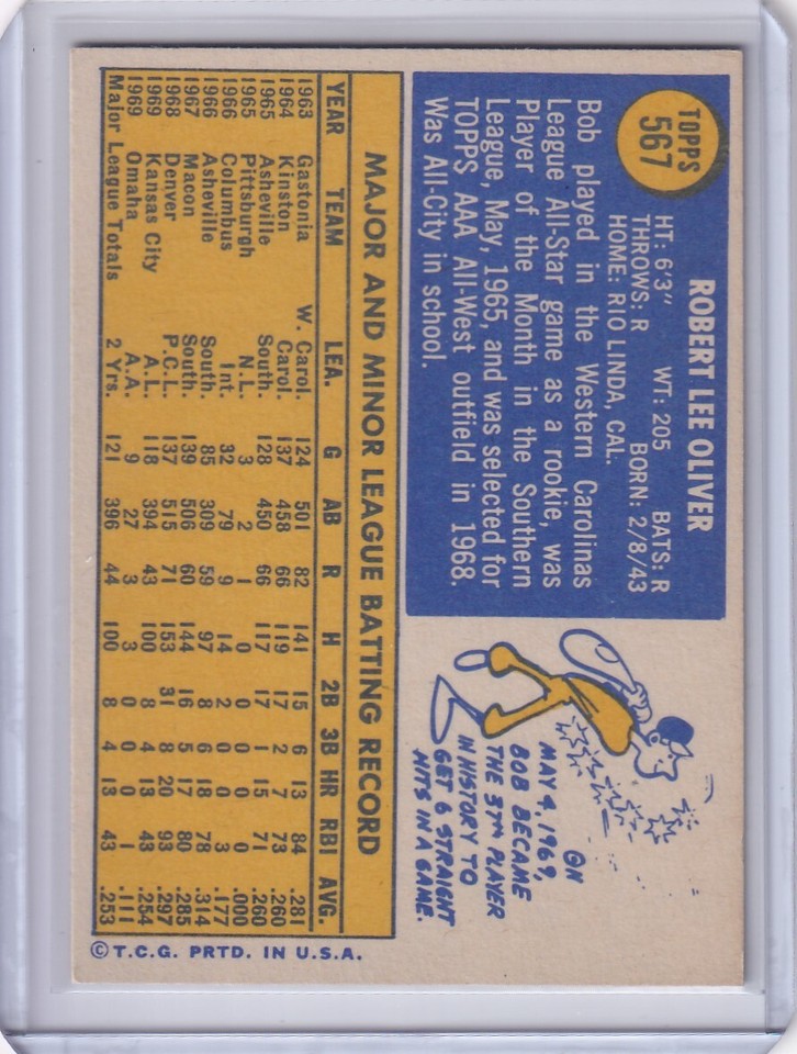 1970 Topps Baseball #567 Bob Oliver - Kansas City Royals | eBay