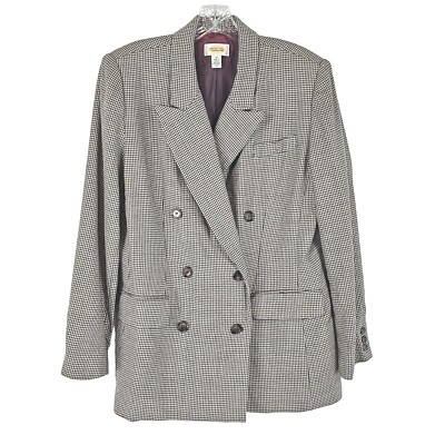 Talbots Double Breasted Houndstooth Blazer Womens Size 10 Vintage Brown Ivory | eBay