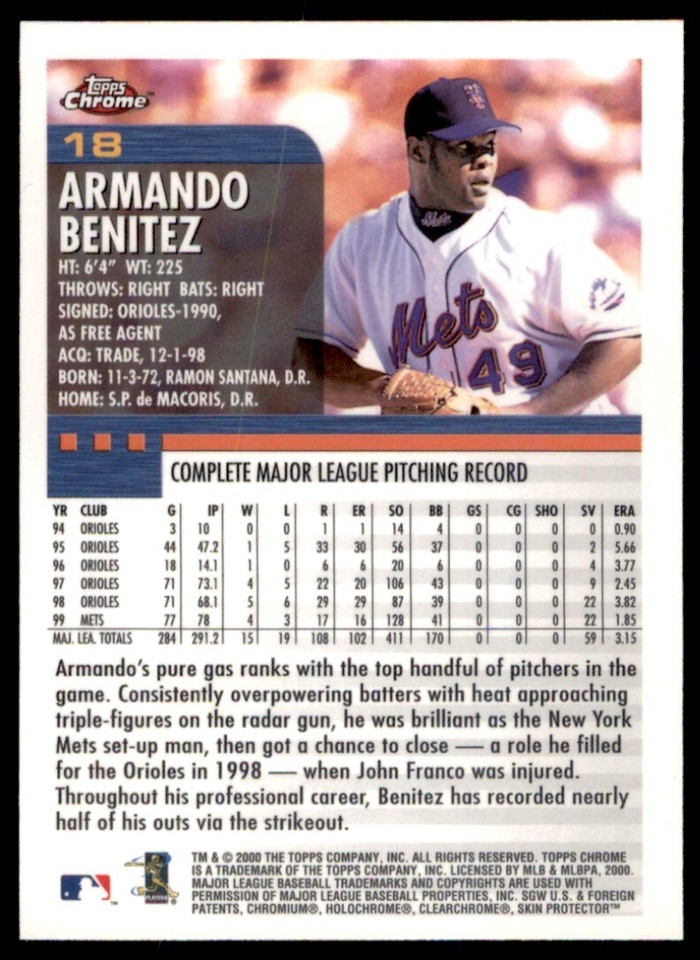 2000 TOPPS CHROME ARMANDO BENITEZ NEW YORK METS #18 | eBay