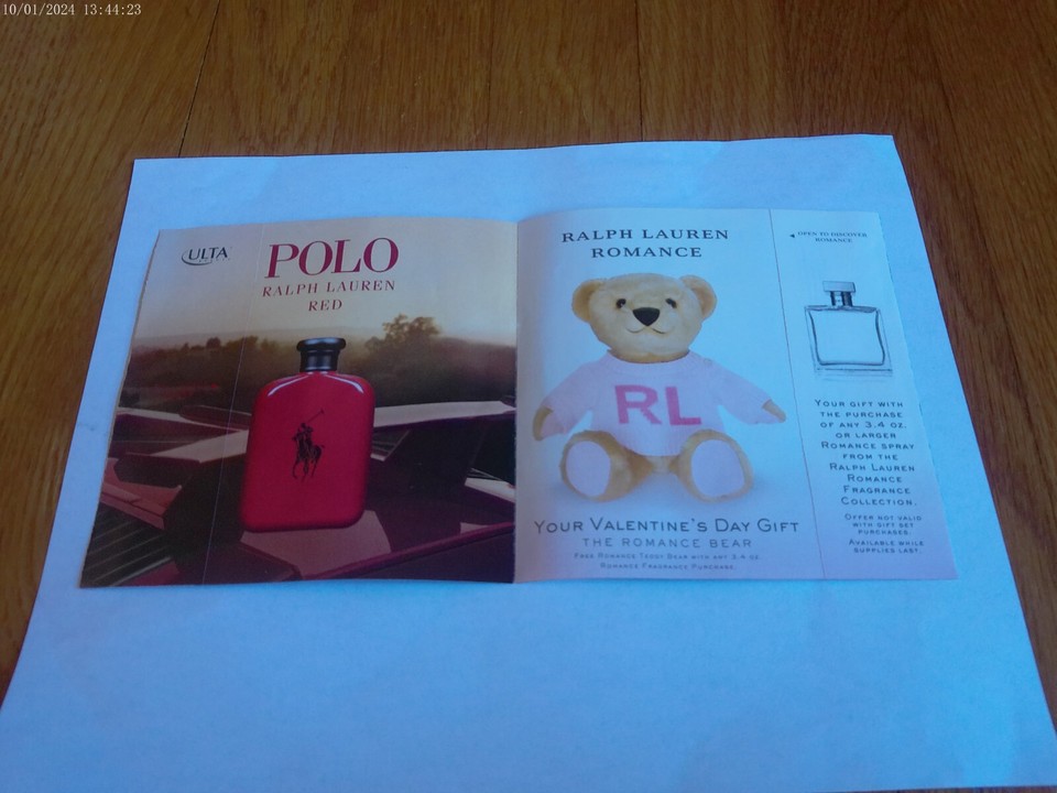 Perfume Paper ADS Polo Ralph Lauren Red & Romance Magazine Insert ...