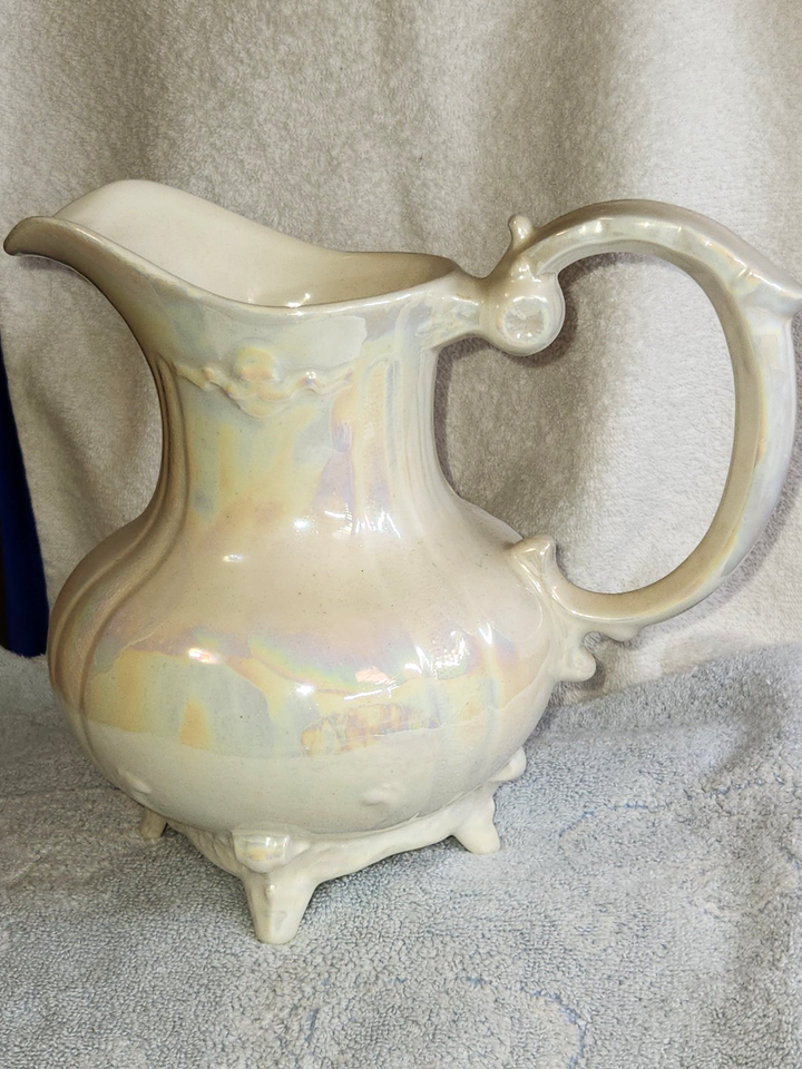 Vintage LOMA Pottery Ceramic Iridescent 9" x 10" Footed Water Pitcher ...