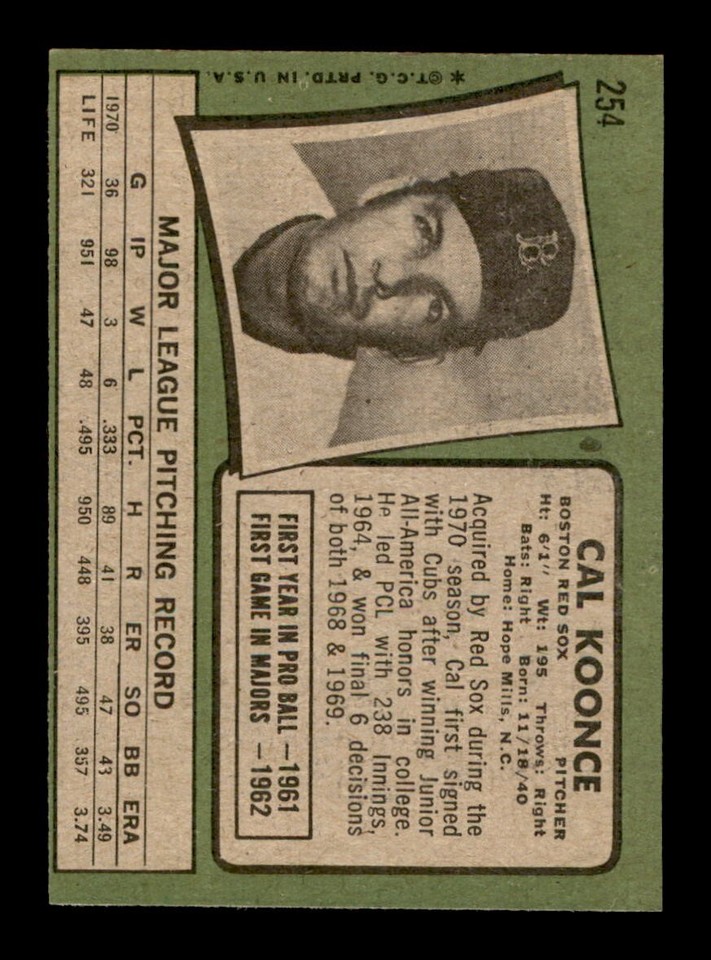 1971 Topps Baseball #254 Cal Koonce NM *d2 | eBay