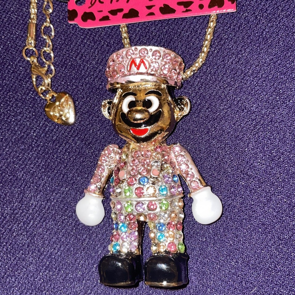 Betsey Johnson Pink Bling Rhinestone MARIO Nintendo Necklace BRAND NEW ...