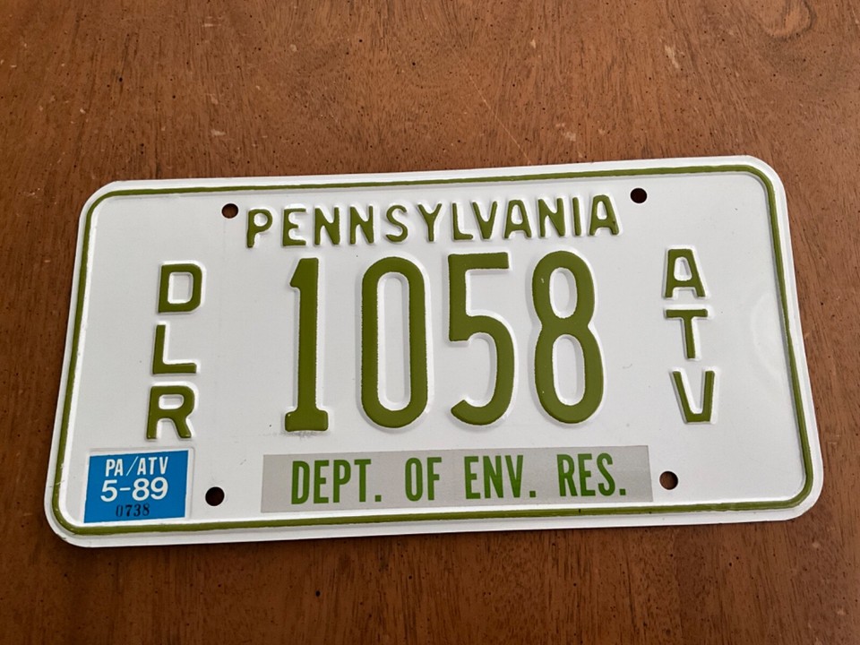 1989 Pennsylvania Dealer ATV License Plate Tag Dept. of Env. Res. 1058 ...