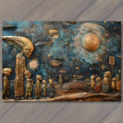 POSTCARD Alien God Civilization Religious Deity Ceremony Sacred Ritual ...