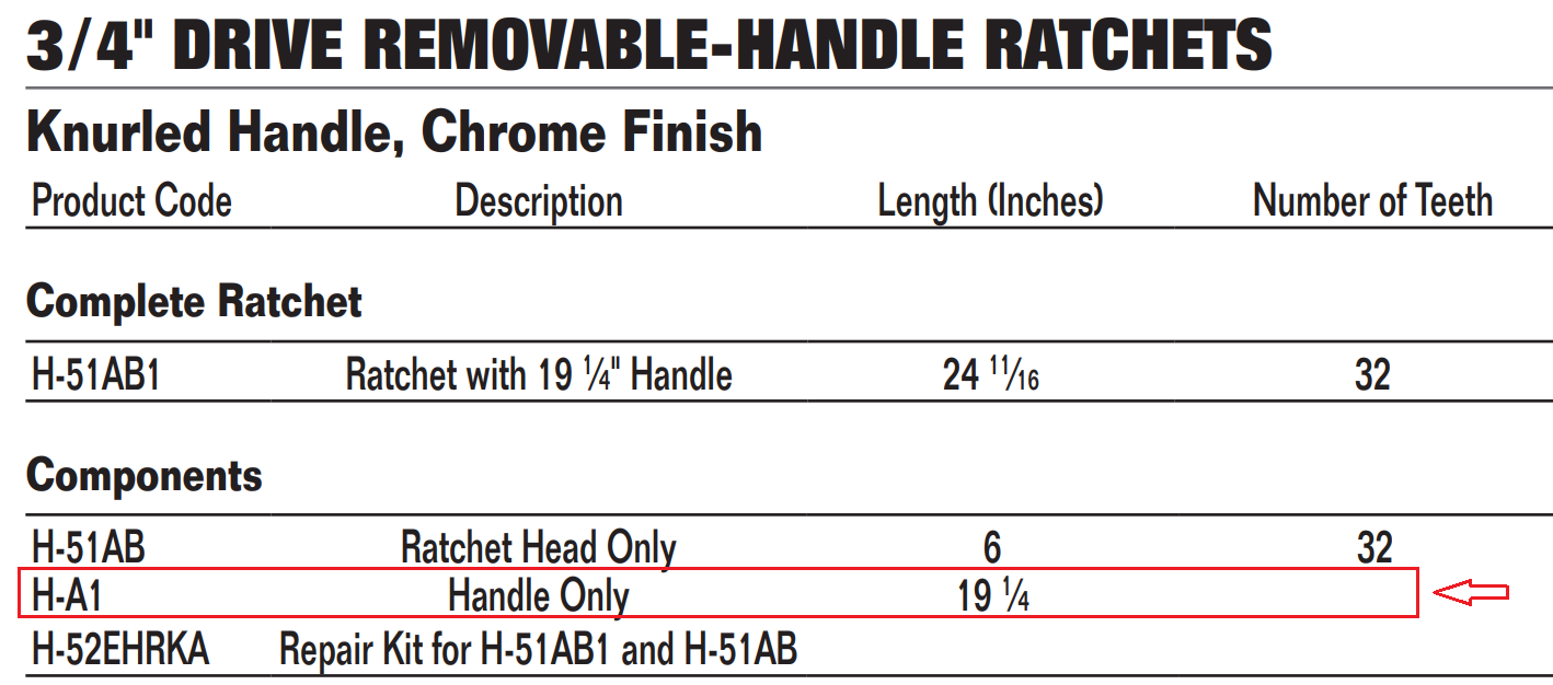Williams H-a1 3/4 Drive Handle for H-51ab for sale online | eBay