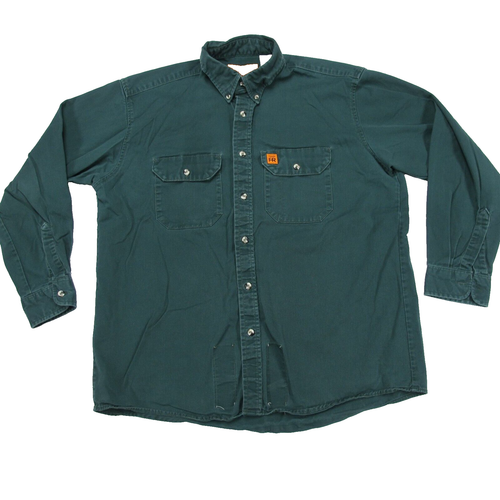 Wrangler Riggs FR Shirt Mens Large Green Long Sleeve Button Down Cotton ...