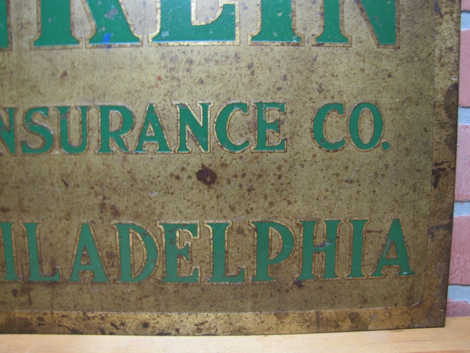 The FRANKLIN FIRE INSURANCE Co of PHILADELPHIA Antique Advertising Sign ...