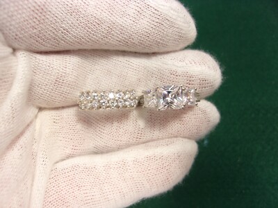 FLASHY PAIR OF LADY'S STERLING SILVER & CZ RINGS - 2 STACKED LINES; 3 ...