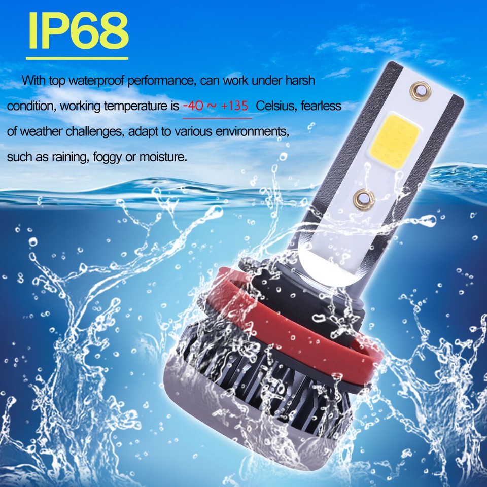 2X Mini H8 H9 H11 LED Headlight Bulb Conversion Kit 3000K High Low Beam ...