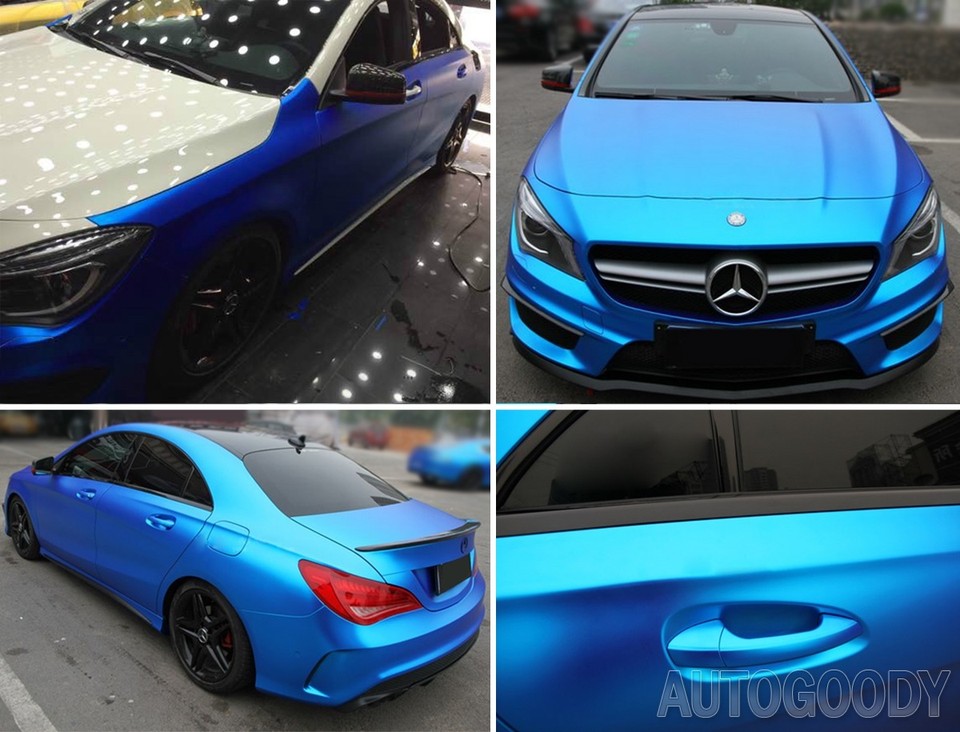 24" x 60" Satin Matte Chrome Metallic Deep Blue Vinyl Film Wrap Bubble ...