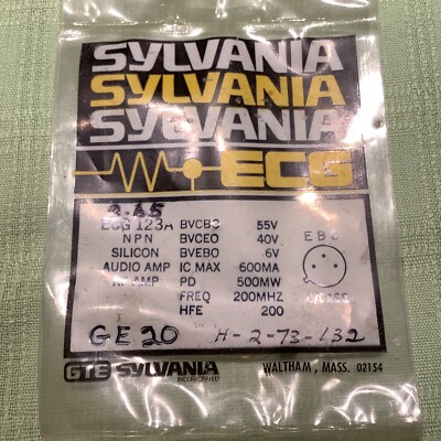 Sylvania ECG123A NPN audio amplifier silicon transistor | eBay