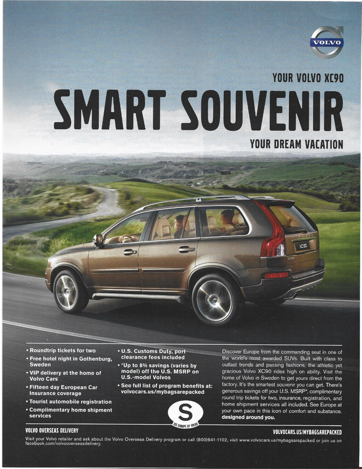 Volvo XC90 Smart Souvenir Your Dream Vacation Print Ad from 2012 | eBay