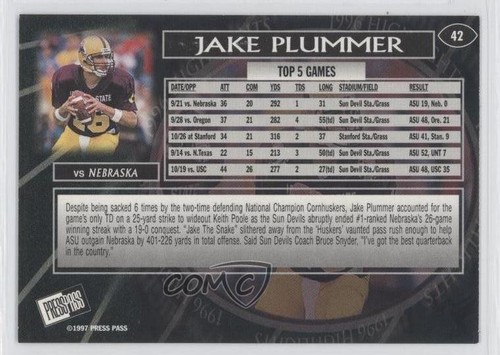 1997 Press Pass Highlights Red Zone Jake Plummer #42 Rookie RC | eBay