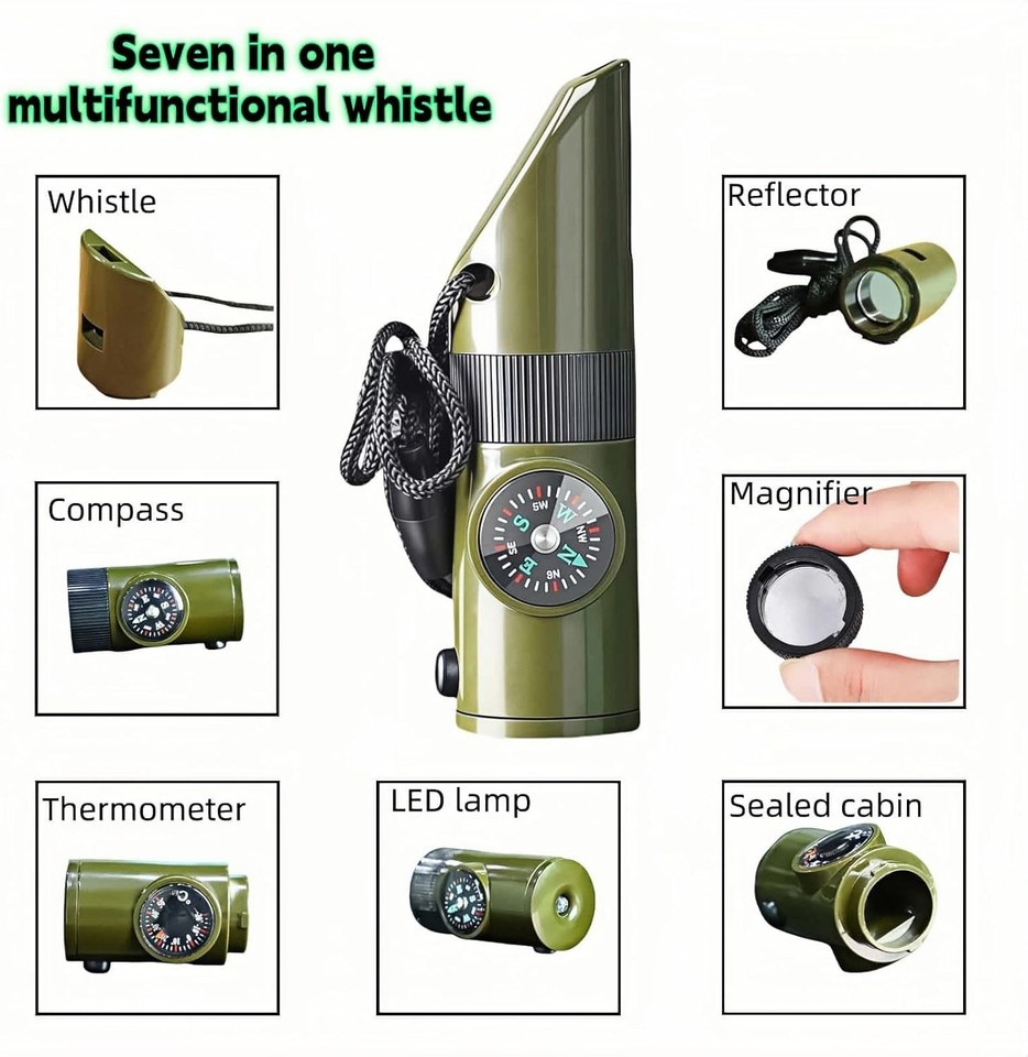 Emergency 7-in-1 Survival Whistle Kit:120dB Loud Safety Whistle with ...