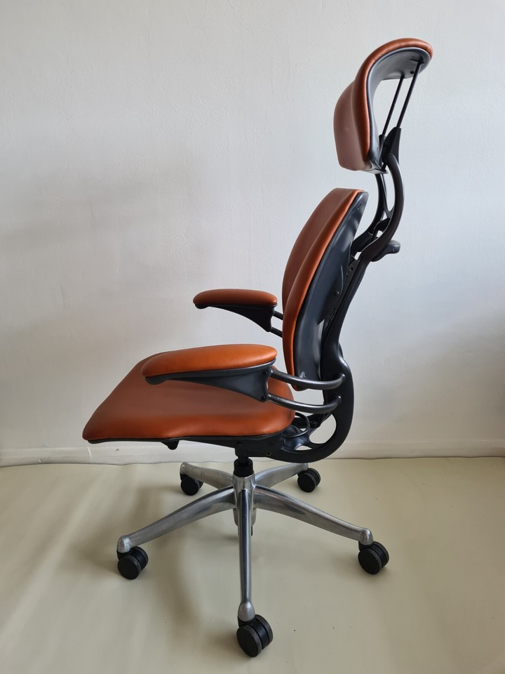 Humanscale Freedom Tan Leather Hide Chair Headrest Task Arms Chrome ...
