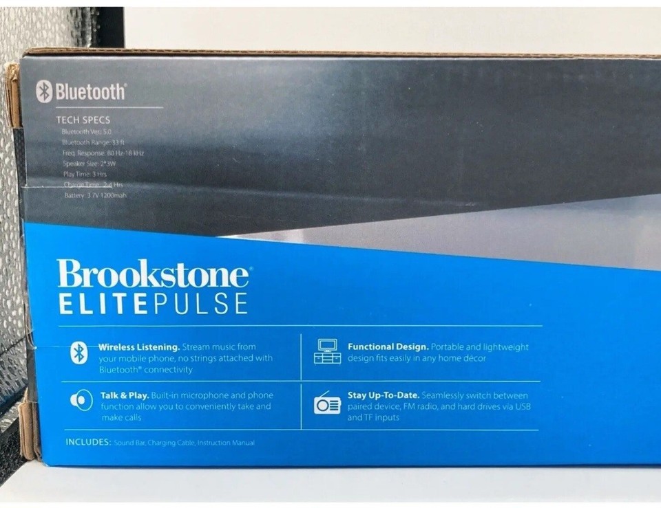 Brookstone Elite Pulse Bluetooth Sound Bar Wireless Speaker Built-In ...