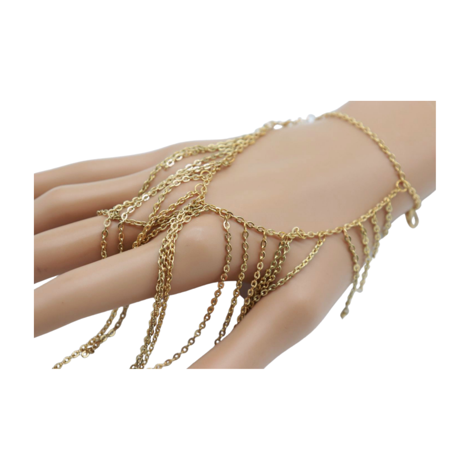 Women Gold Metal Hand Chain Fashion Bracelet Multi Strands Jewelry ...