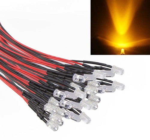 100x 5MM Yellow Light LED Lamp Round Bulb 12V DC Wired LED 20cm Pre ...