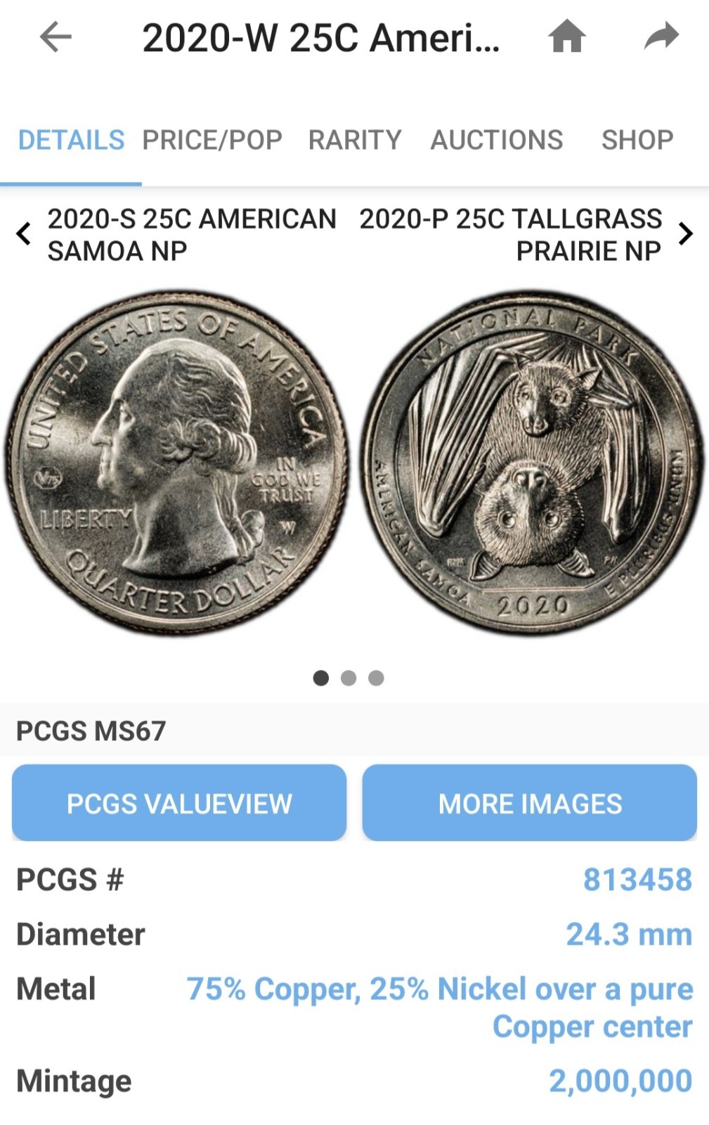 2020-W American Samoa NP Quarter AU58 PCGS, WW II V75 Label | eBay