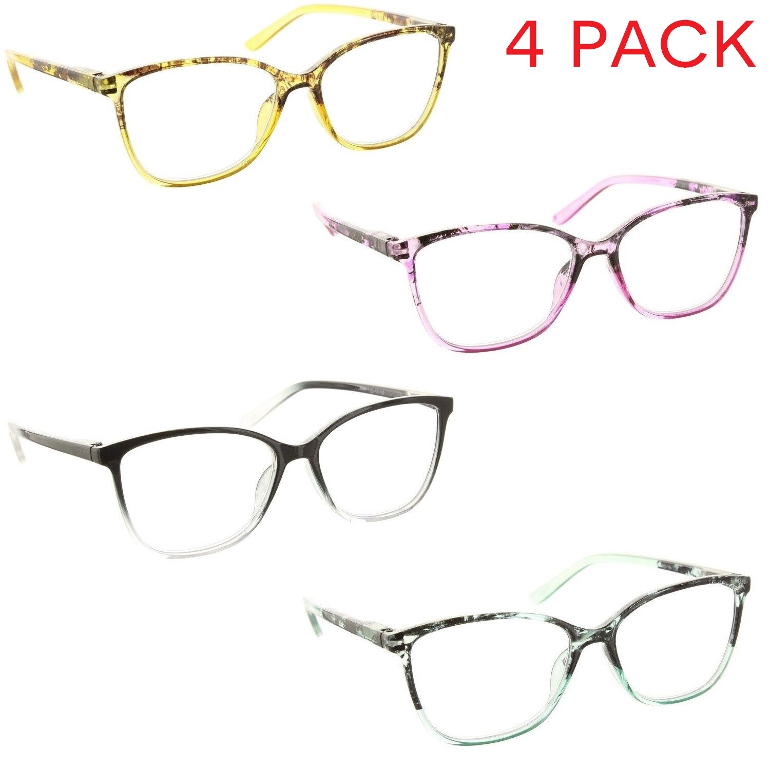 4 Pack Reading Glasses Cateye Clear Lens Spring Hinge Readers for Women ...