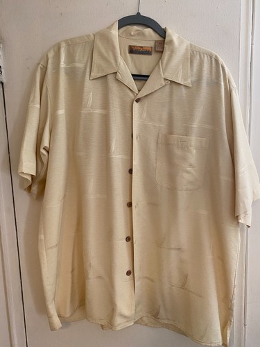 Bobby Chan Tan Short Sleeve Silk Hawaiian Shirt Sailboat Themed - Size ...