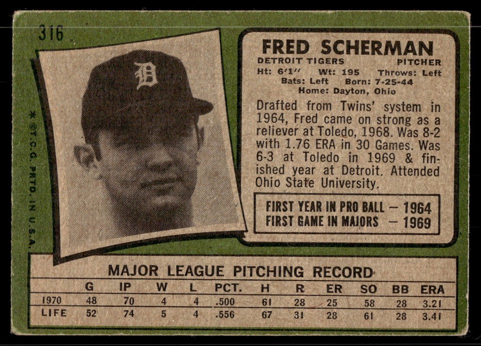1971 Topps #316 Fred Scherman See Scan | eBay