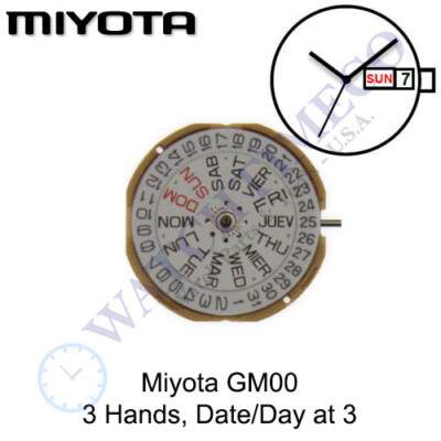 Genuine Miyota GM00 / GM02 Movement Japan 3 Hands, Date/Day at 3 | eBay