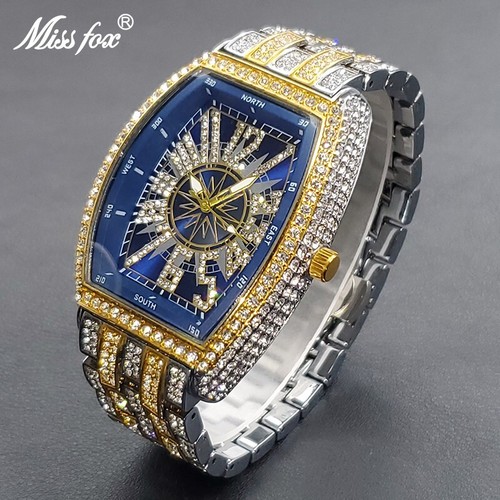 Men's Ice Out Watch Quartz Waterproof Stainless Steel Luxury Diamond ...