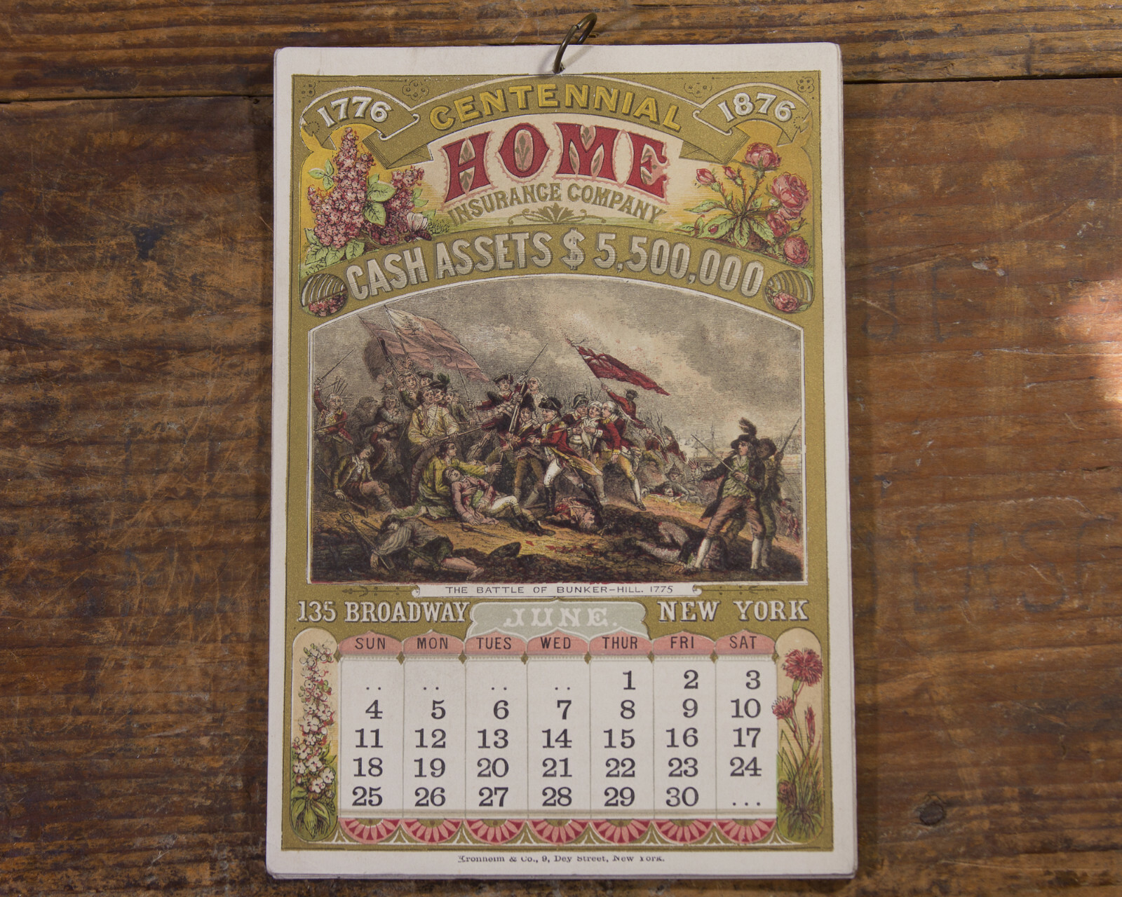 Antique Advertising Calendar 1876 CENTENNIAL HOME INSURANCE George ...