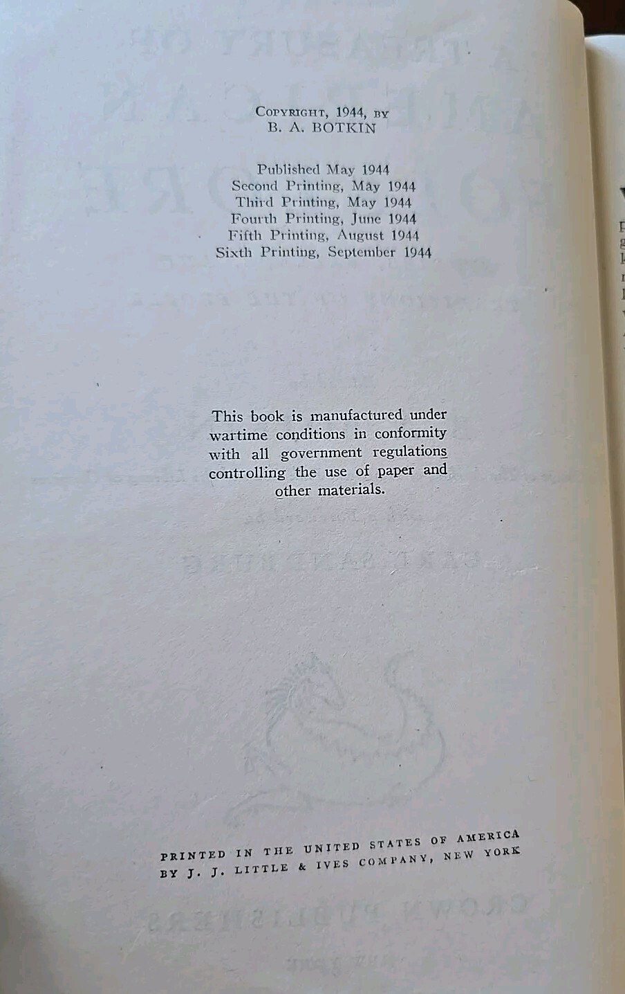 A Treasury of American Folklore by Benjamin A Botkin 1944 HB Vtg 7th ...