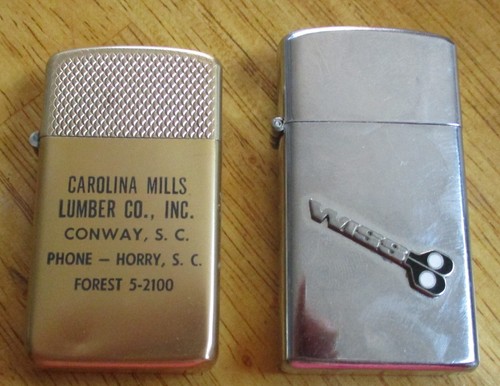2 Vintage Cigarette Lighters Wiss & Advertising for Carolina Mills S. C ...