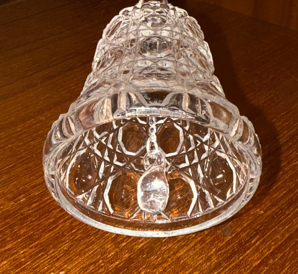 Vintage 5" Clear Crystal Glass Bell With Octagon Button Lattice Design ...