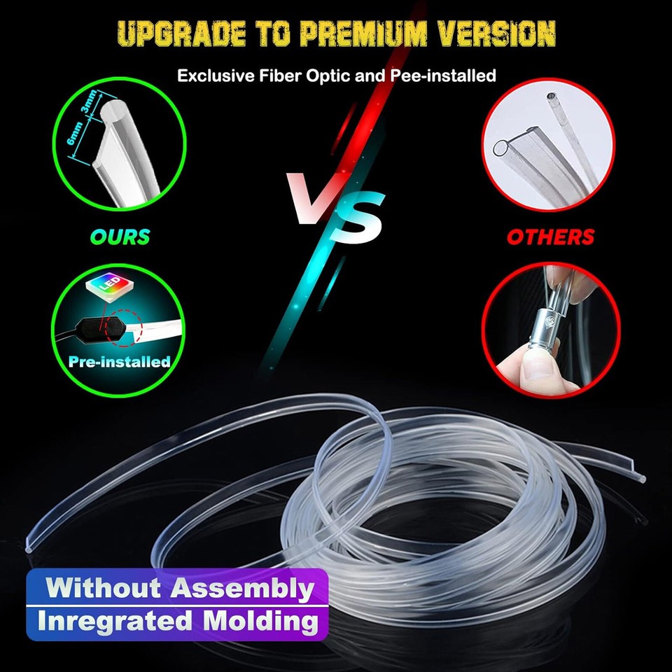 LED Neon Light Trim Glow Optic Fiber Strip Car Interior Ambient ...