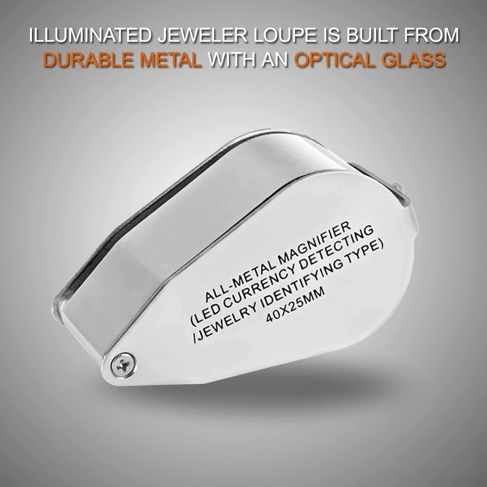 40X Jewelers Loupe Jewelry Loop Coin Magnifier Light Pocket LED ...