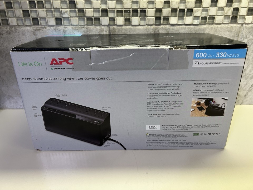 APC Back-UPS 600VA Battery Backup Surge Protector 7 Outlets BN600U1 | eBay