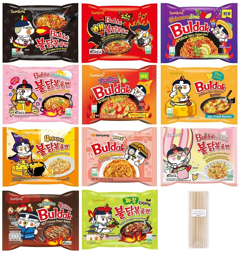 Spicy Samyang Buldak Ramen Variety 11 Pack with Free Chopsticks - Gift ...